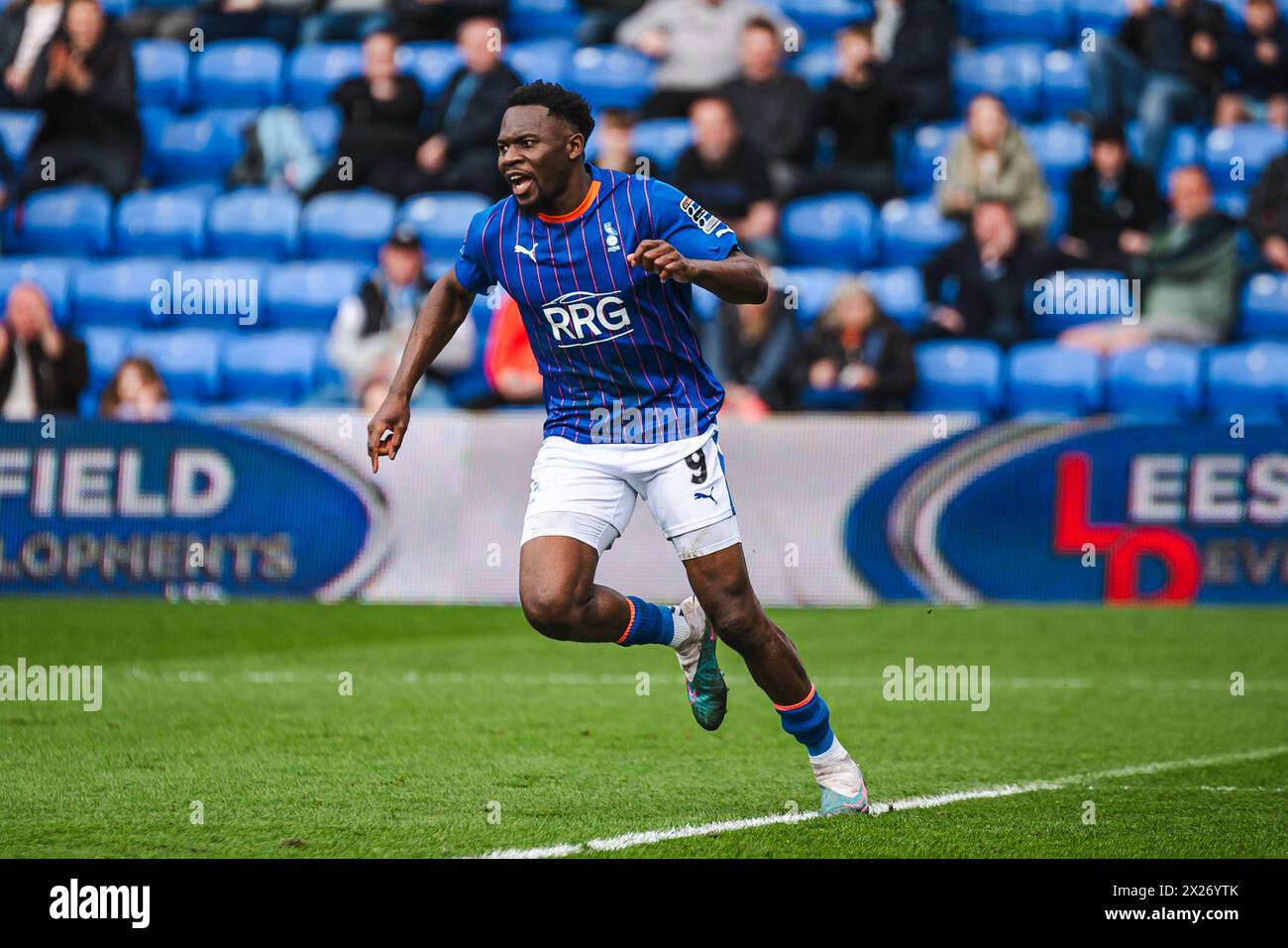 Oldham Athletic's Mike Fondop celebrates after his second goal during ...