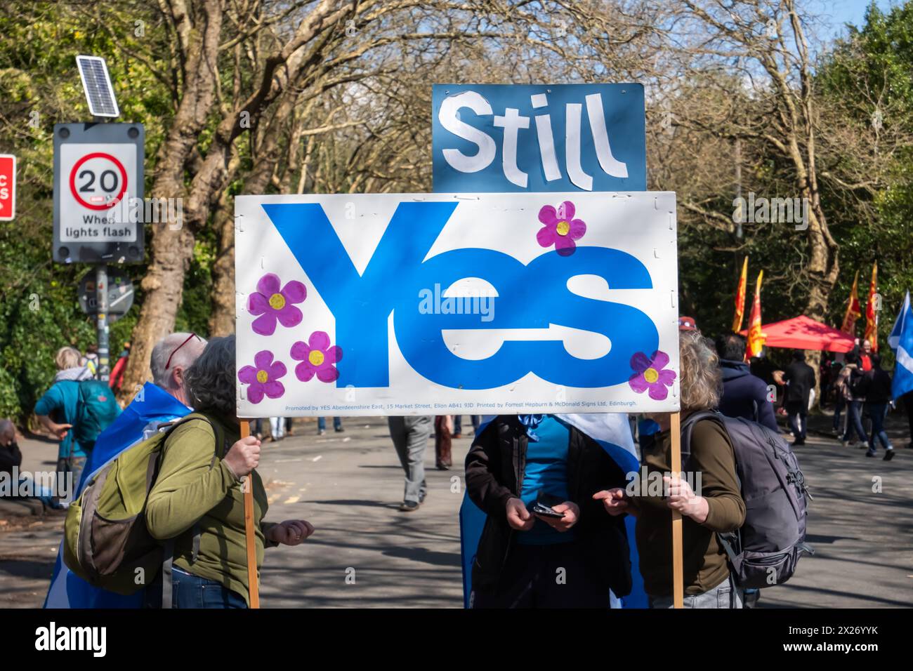 Glasgow, Scotland, UK. 20th April, 2024. A sign saying Still Yes is ...