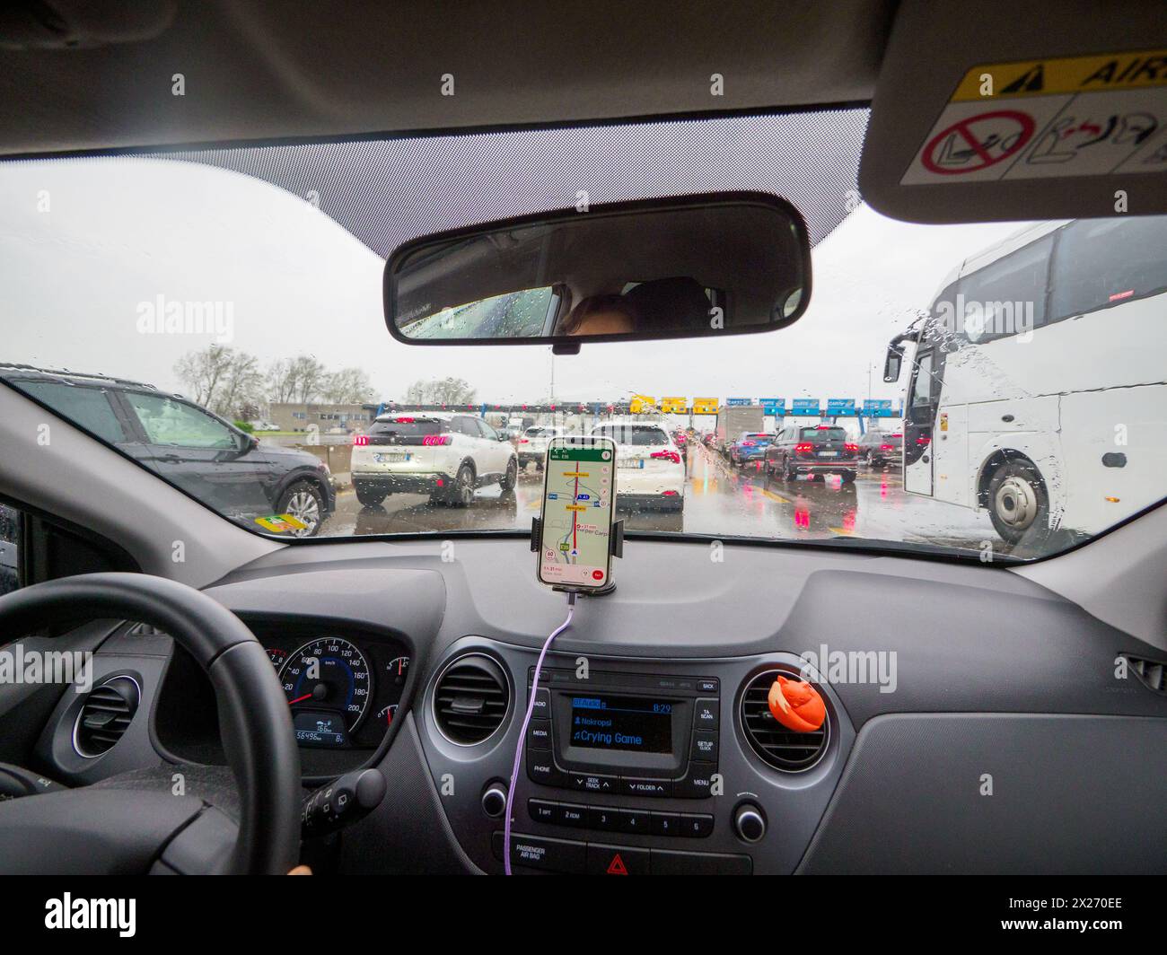 Milan, Italy - April 26th 2023 traddic jam Approaching a toll booth ...
