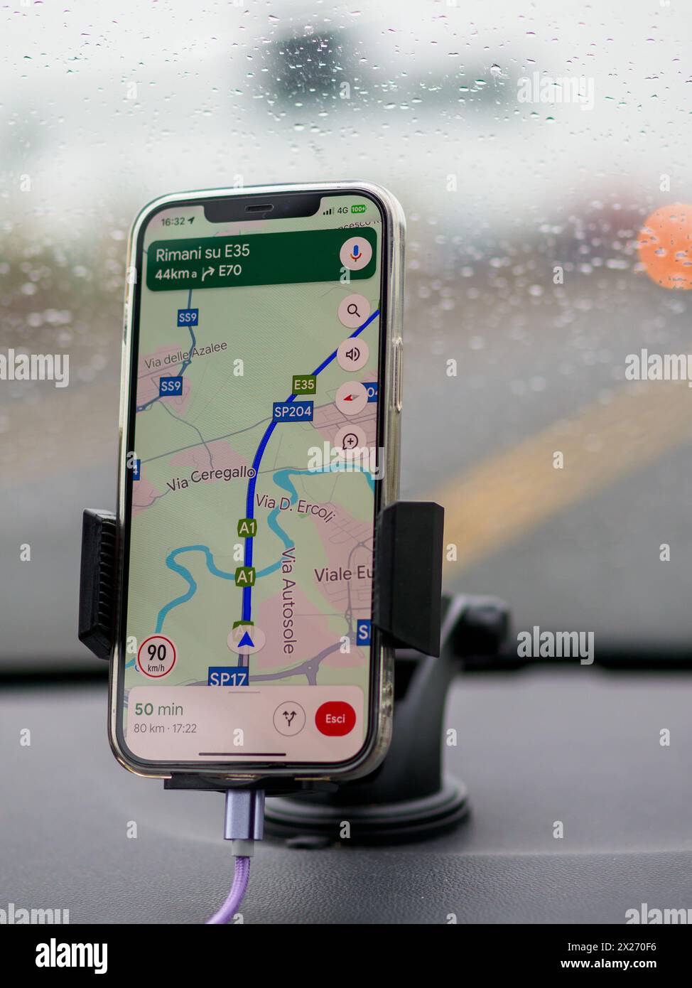 Milan, Italy - April 26th 2023 Smartphone displaying GPS navigation ...