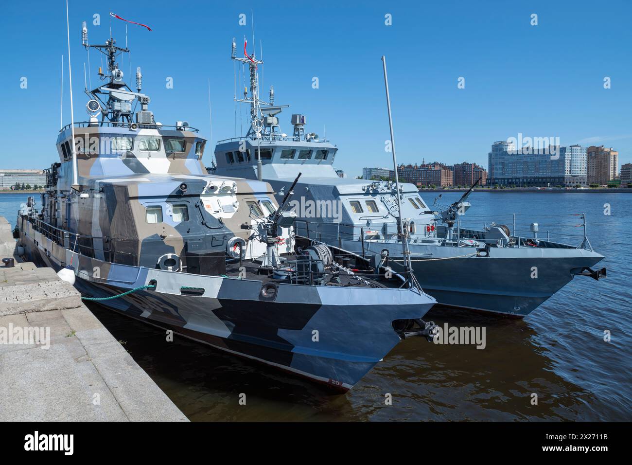 SAINT PETERSBURG, RUSSIA - JULY 16, 2023: Two anti-sabotage boats of ...