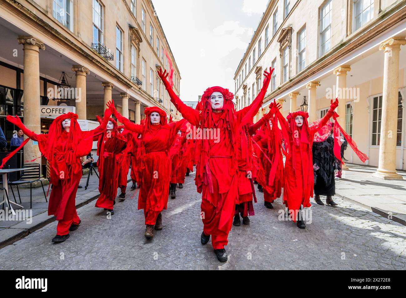 Bath, UK. 20 Apr 2024. Nature is carried on a 'natural' hearse to the ...