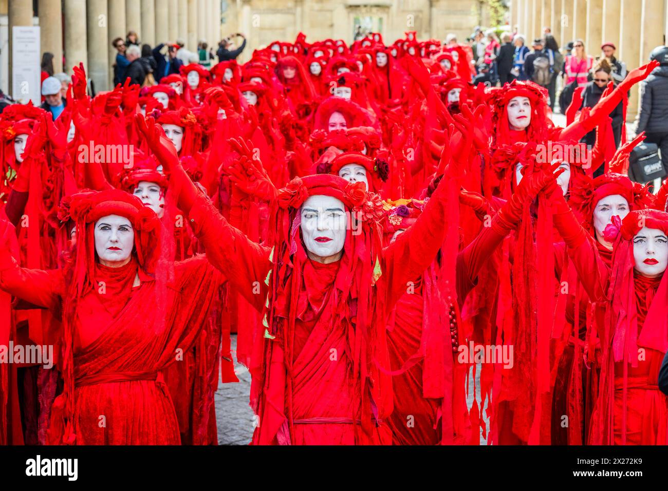 Bath, UK. 20 Apr 2024. Nature is carried on a 'natural' hearse to the ...