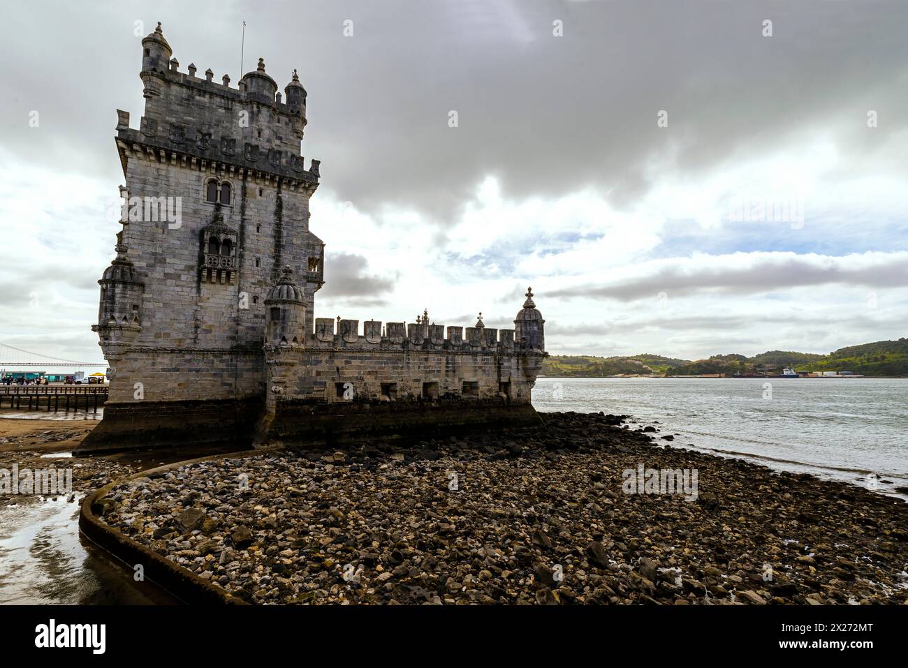 View of the famous tower of Belem or Torre de Belem, Lisbon, Portugal ...