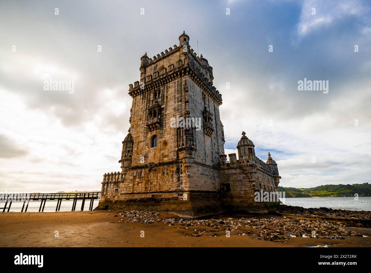 View of the famous tower of Belem or Torre de Belem, Lisbon, Portugal ...