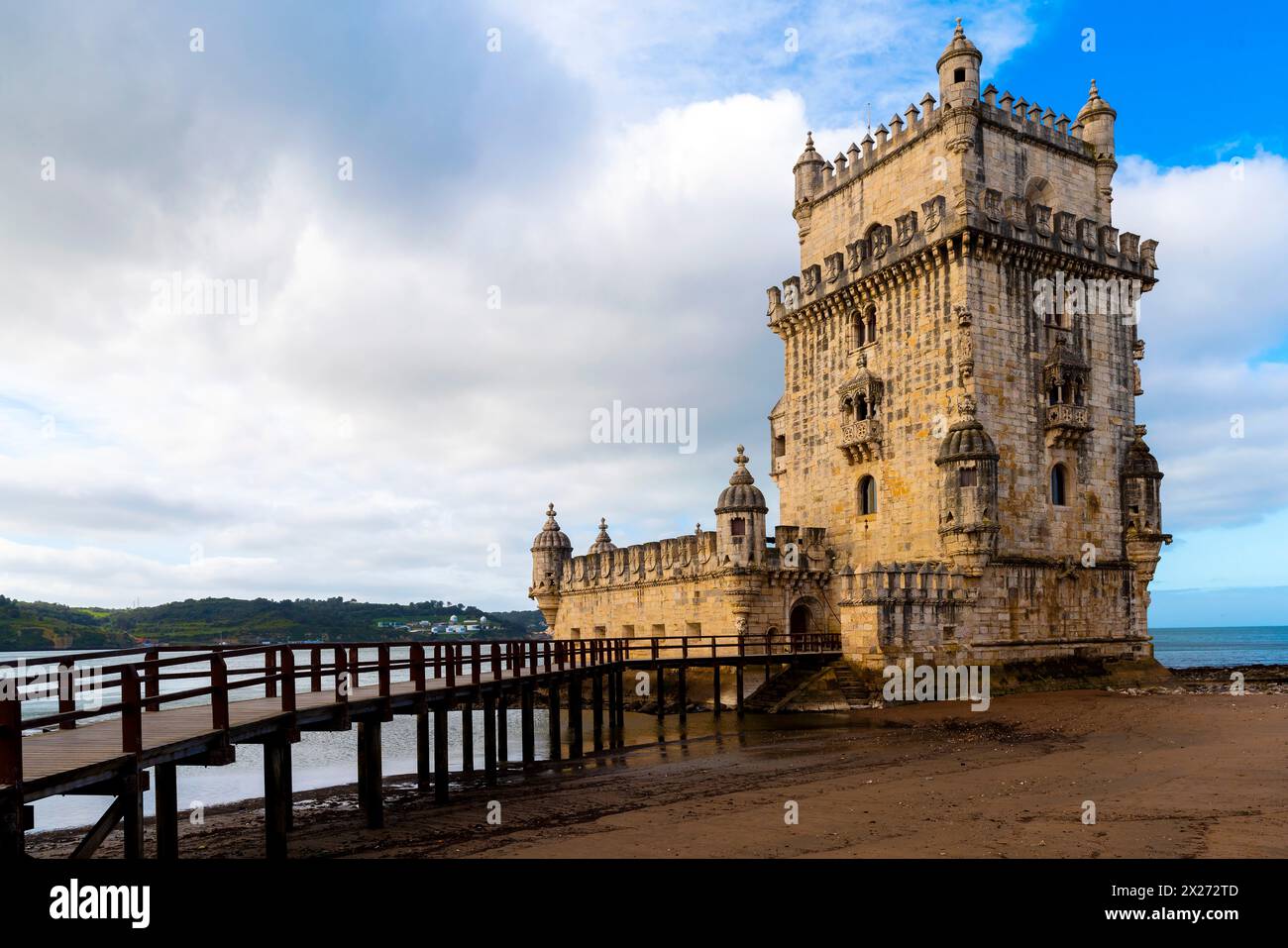 View of the famous tower of Belem or Torre de Belem, Lisbon, Portugal ...
