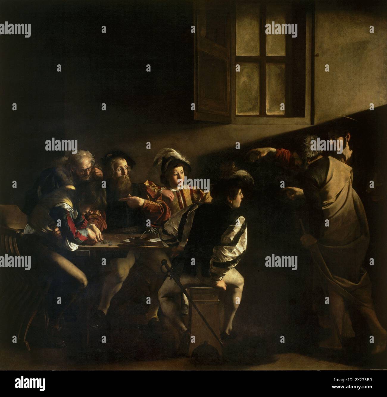 The Calling of Saint Matthew is an oil painting by Caravaggio that ...