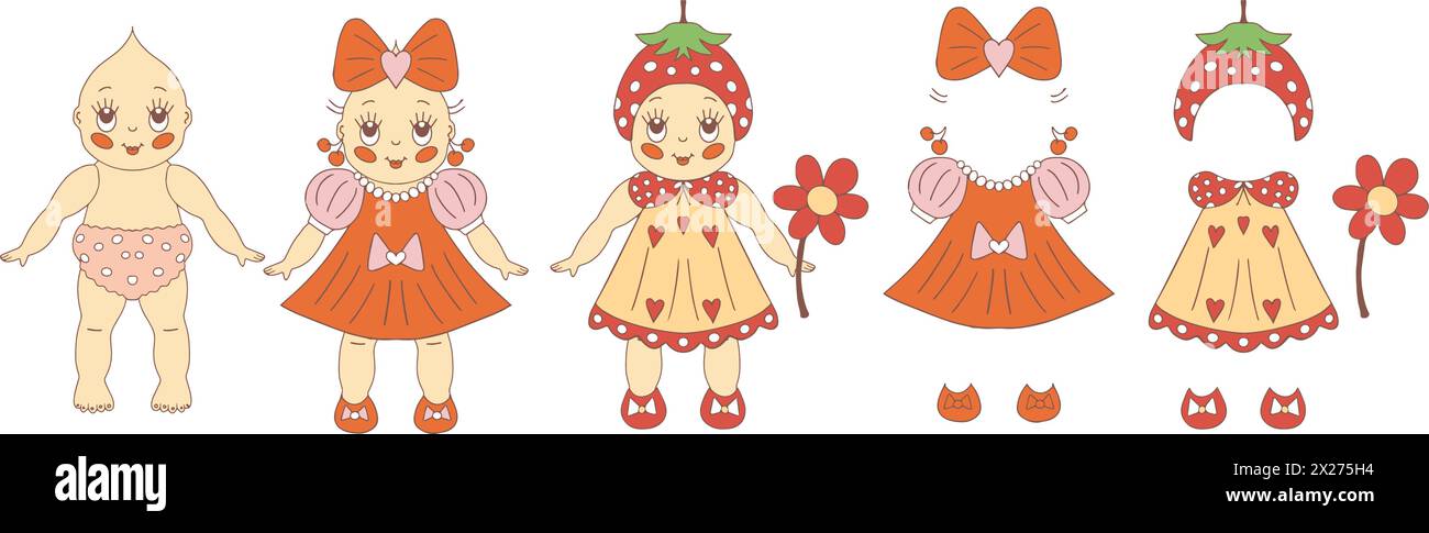 Coquette Kewpie dolls set, cute paper doll and set of summer clothes ...