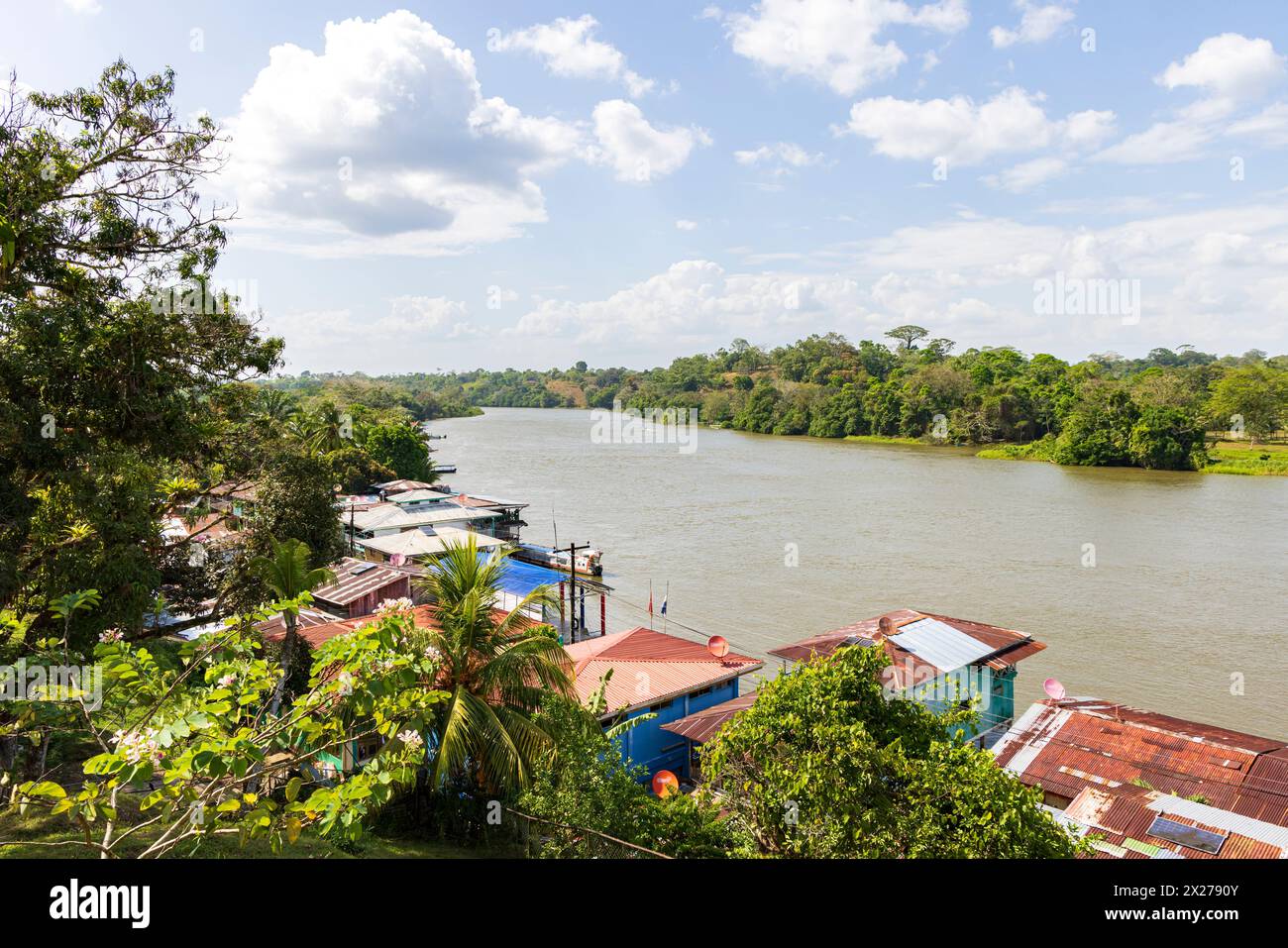 Aerial view of El Castillo village and the San Juan river in Nicaragua ...