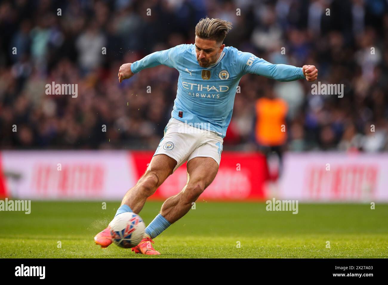 Jack Grealish of Manchester City has a shot at goal during the Emirates ...