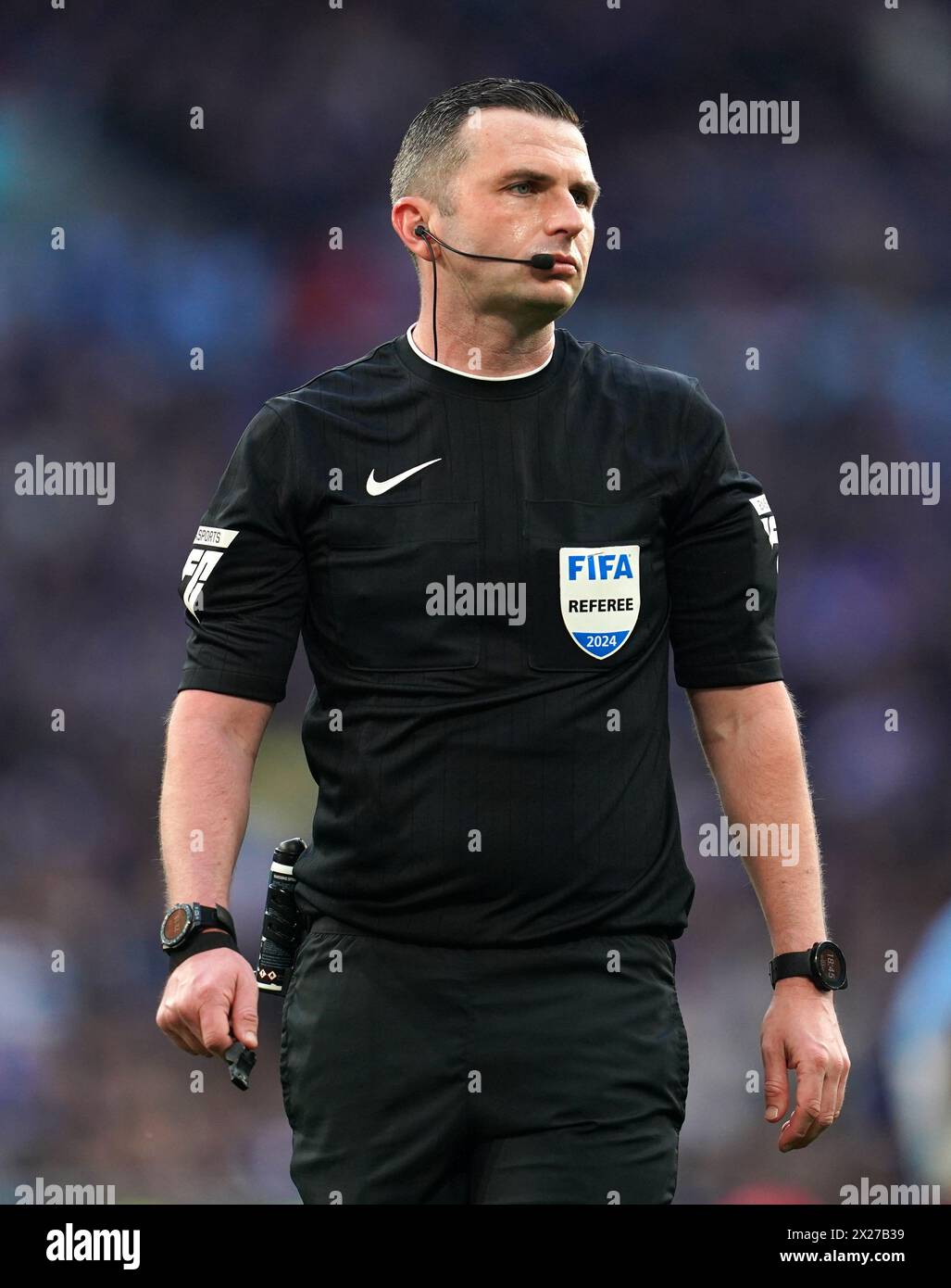 Match referee Michael Oliver during the Emirates FA Cup semi-final ...