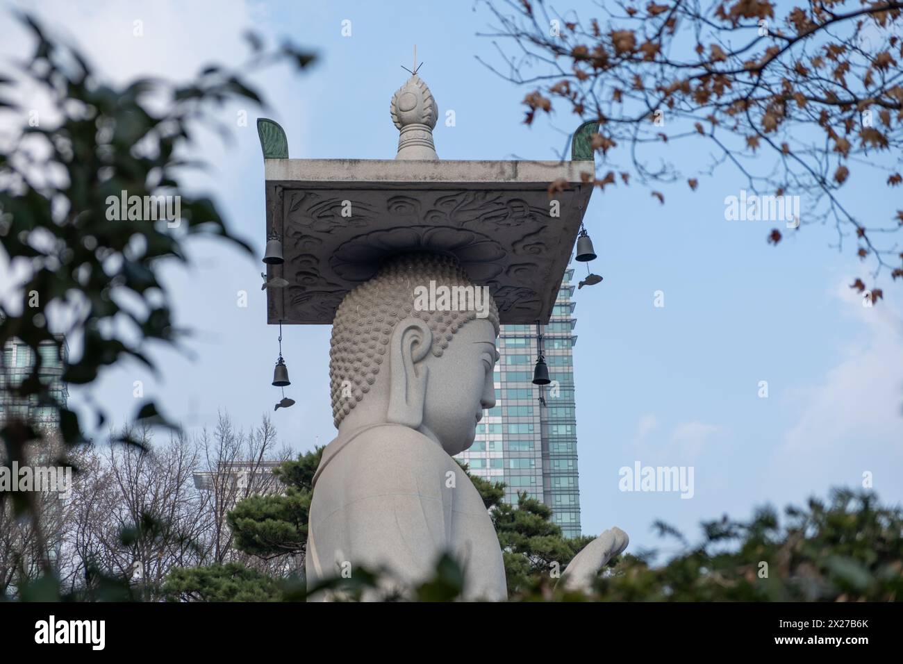 Mireuk Daebul statue of the bodhisattva Maitreya at Bongeunsa Temple, a ...
