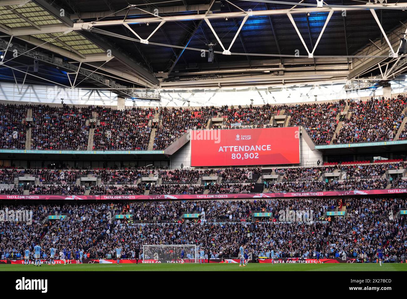The attendance is shown on the big screen during the Emirates FA Cup ...