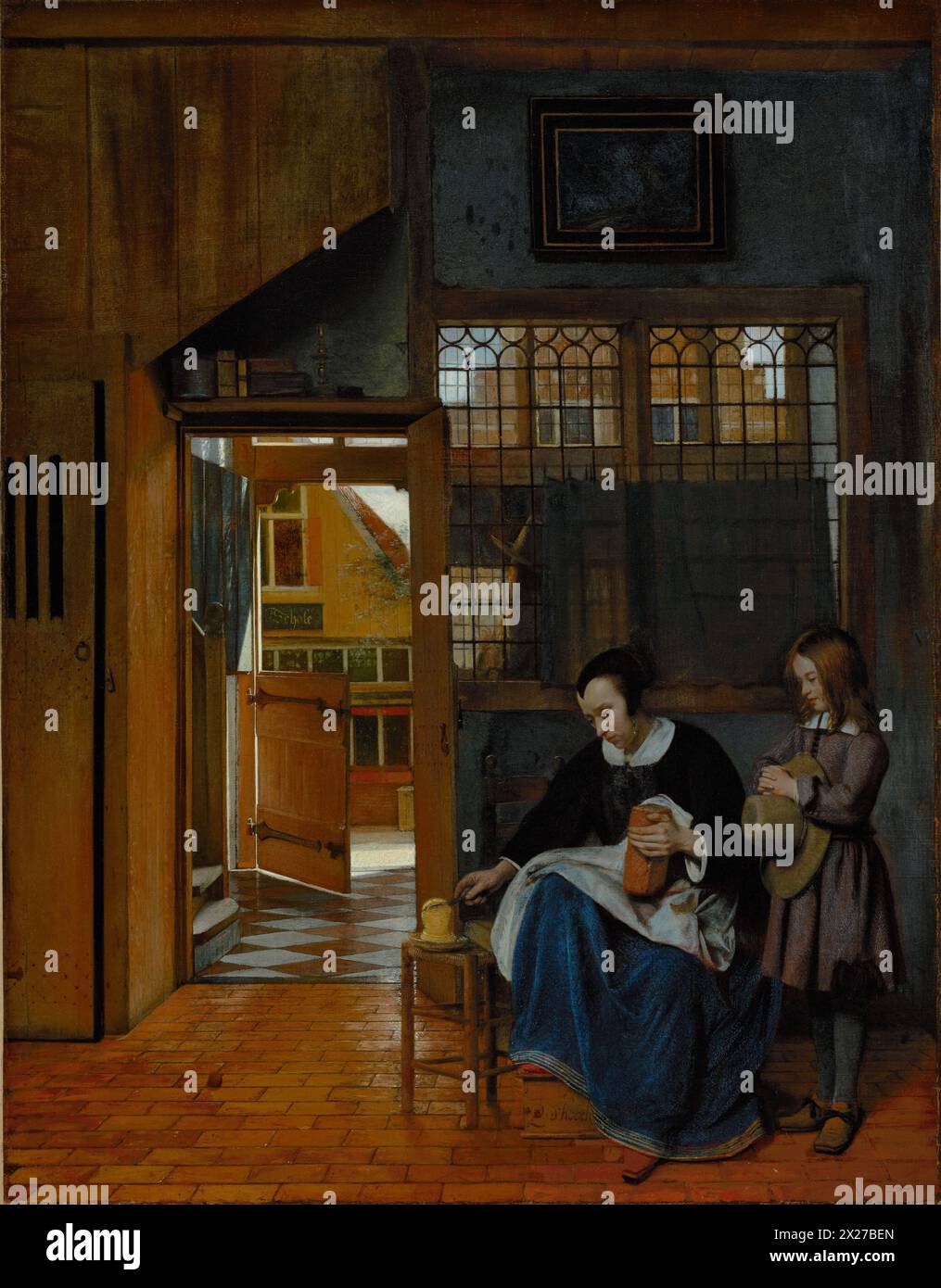 Painting of a A Woman Preparing Bread and Butter for a Boy by Dutch ...