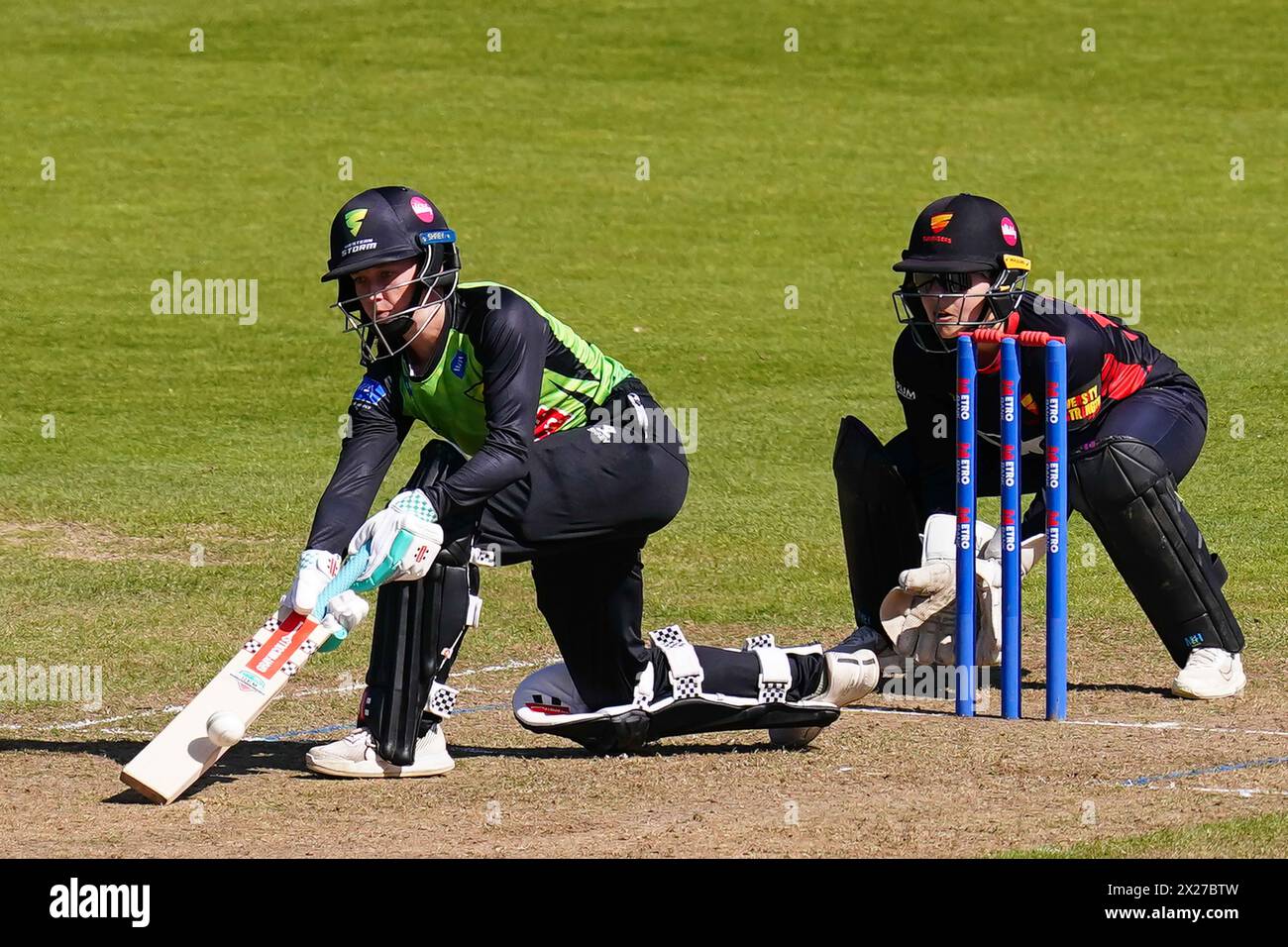 Cardiff, UK, 20 April 2024. Western Storm's Katie Jones batting as ...