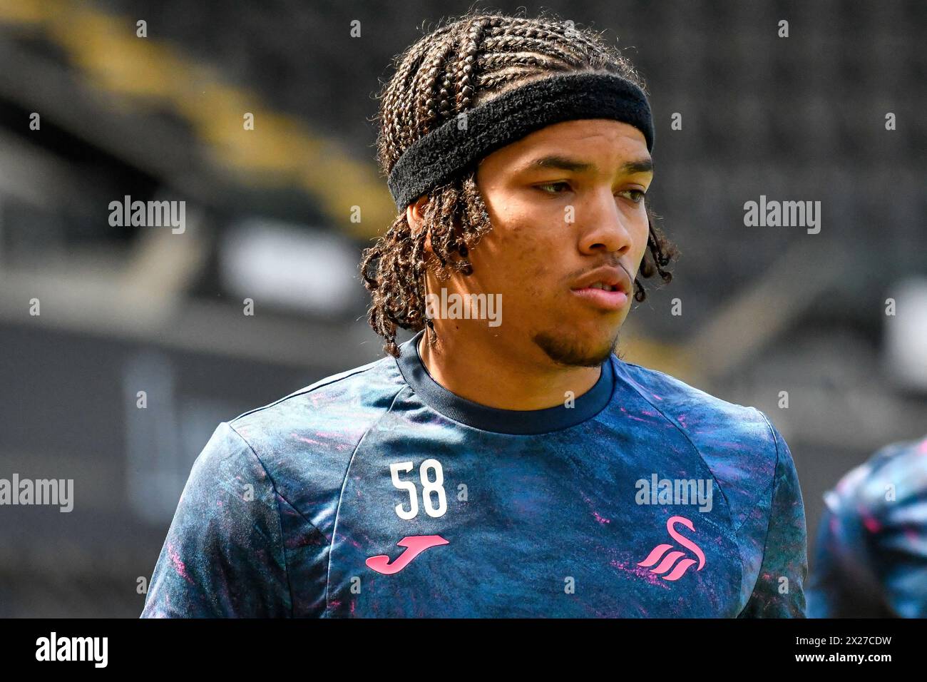 Swansea, Wales. 20 April 2024. Kyrell Wilson of Swansea City during the ...