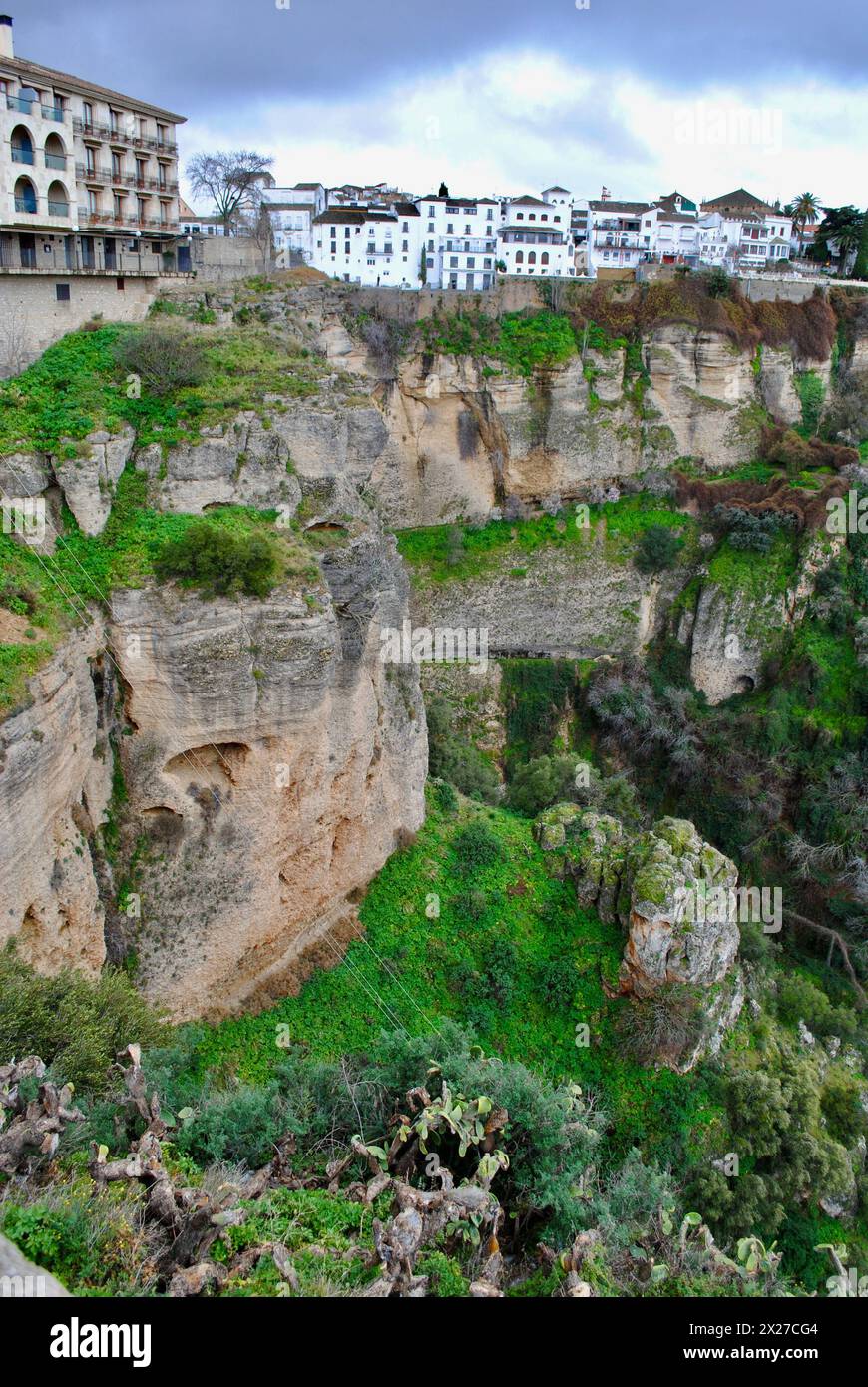 Houses on the edge of El Tajo canyon in Ernest Hemingways Ronda in ...