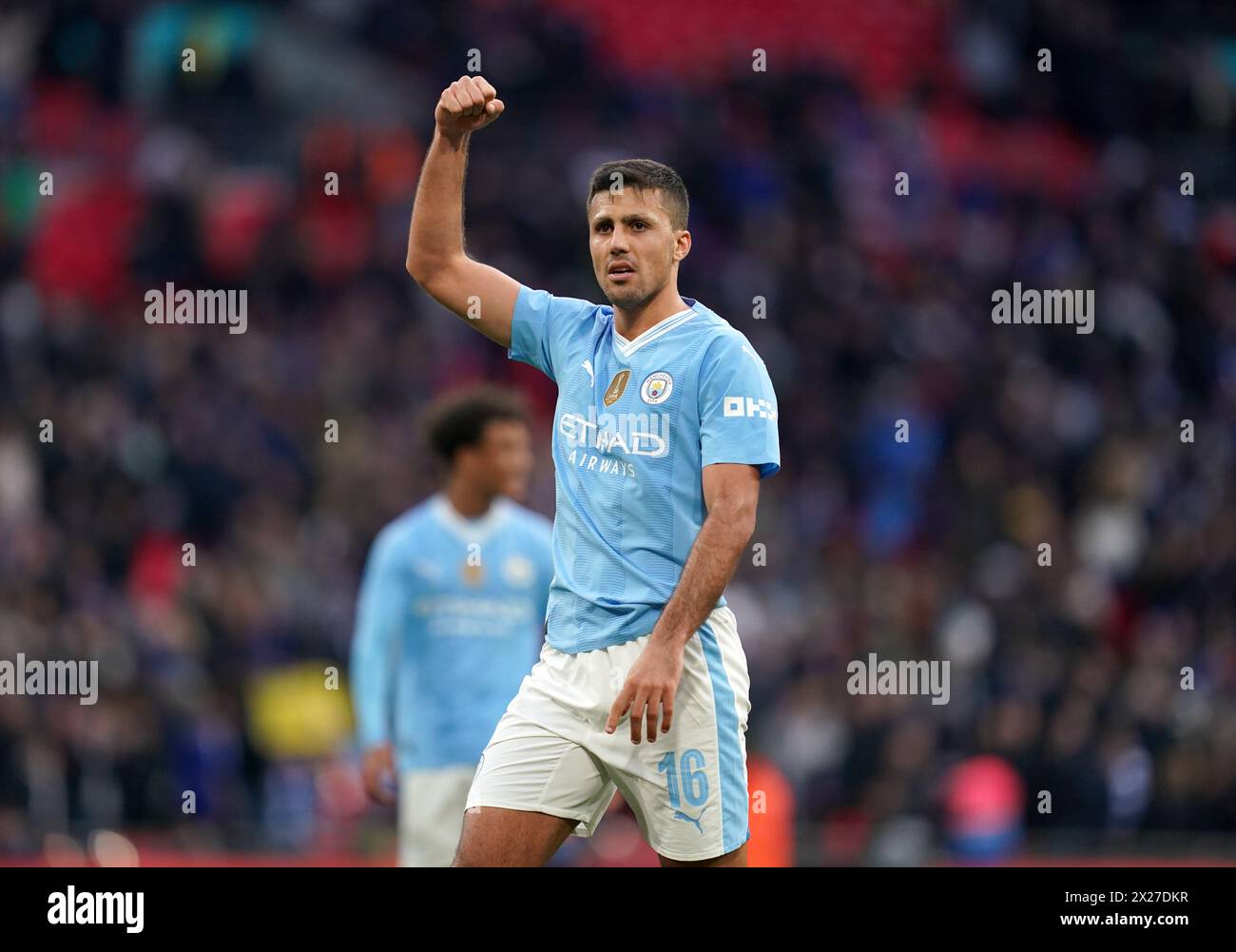 Manchester City's Rodri celebrates following the Emirates FA Cup semi ...