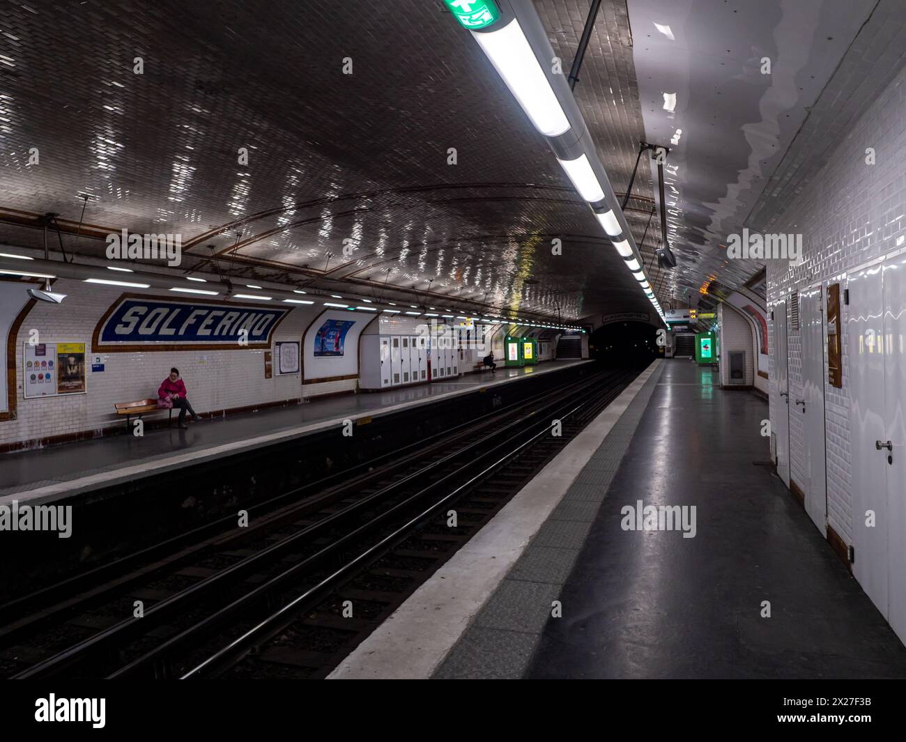 Paris, France, April 19, 2024: Paris Surlferino metro station, people ...