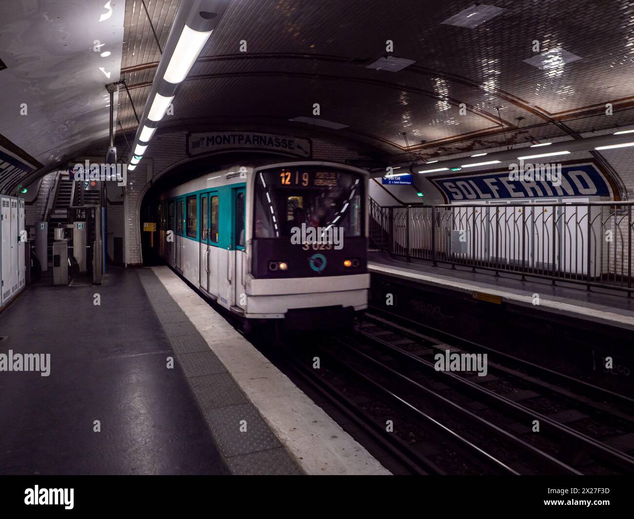 Paris, France, April 19, 2024: Paris Surlferino metro station, people ...