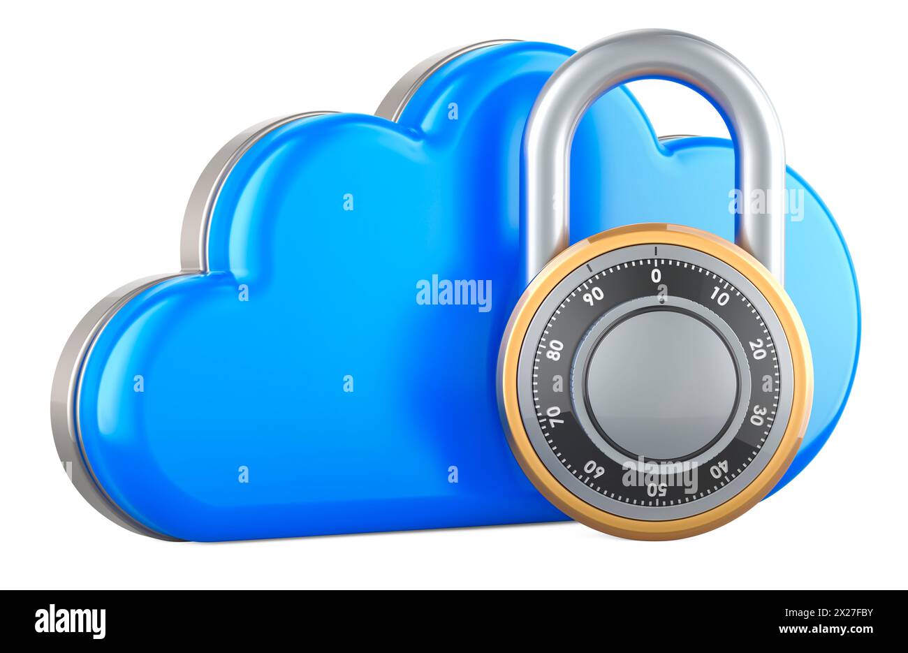 Computing Cloud with Padlock, 3D rendering isolated on white background ...