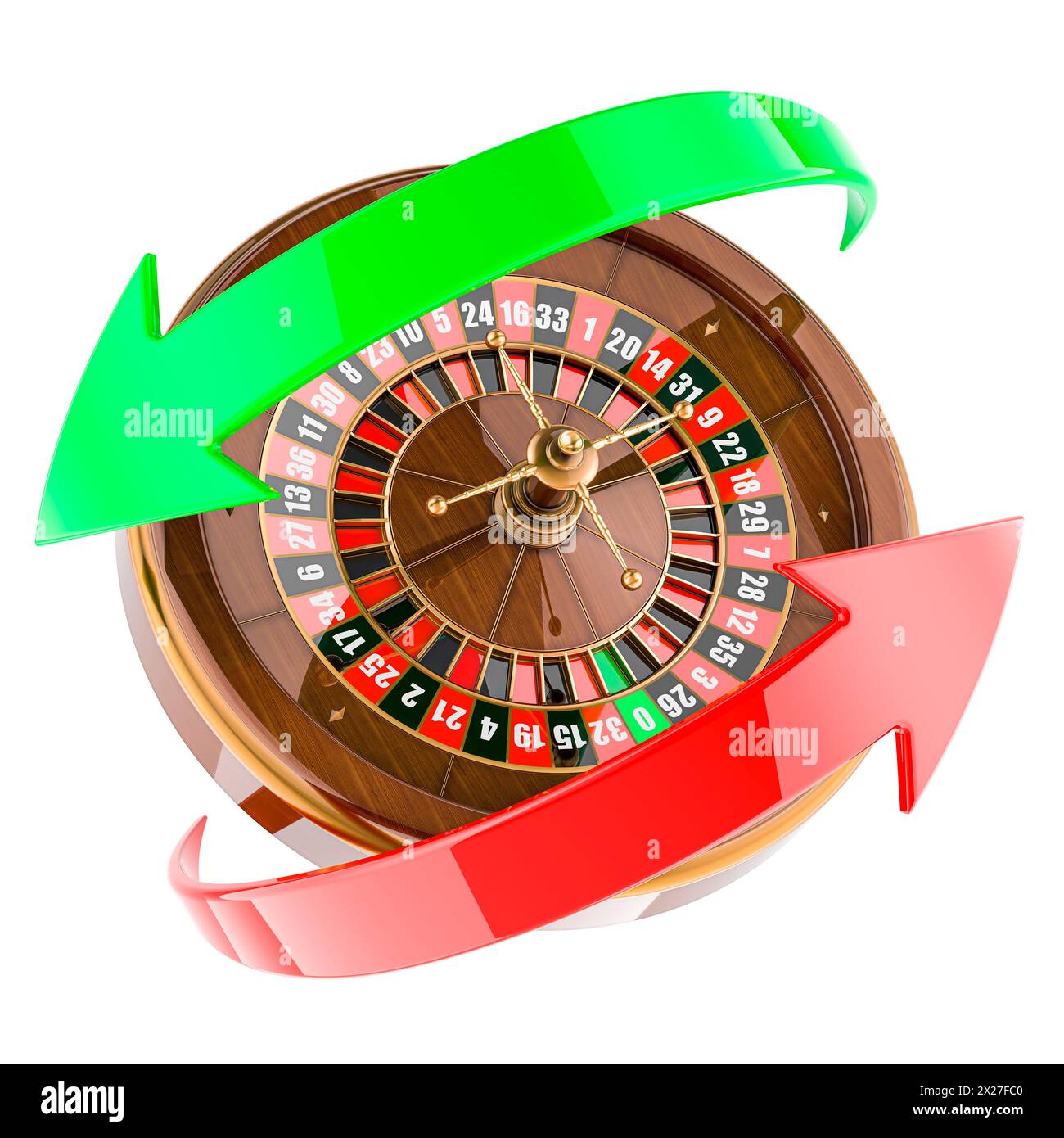 Casino roulette with green and red arrows around. 3d rendering isolated ...