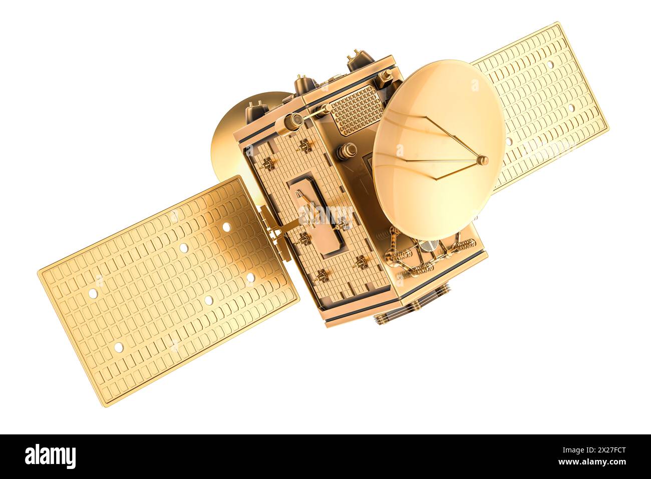 Golden Satellite, 3D rendering isolated on white background Stock Photo ...