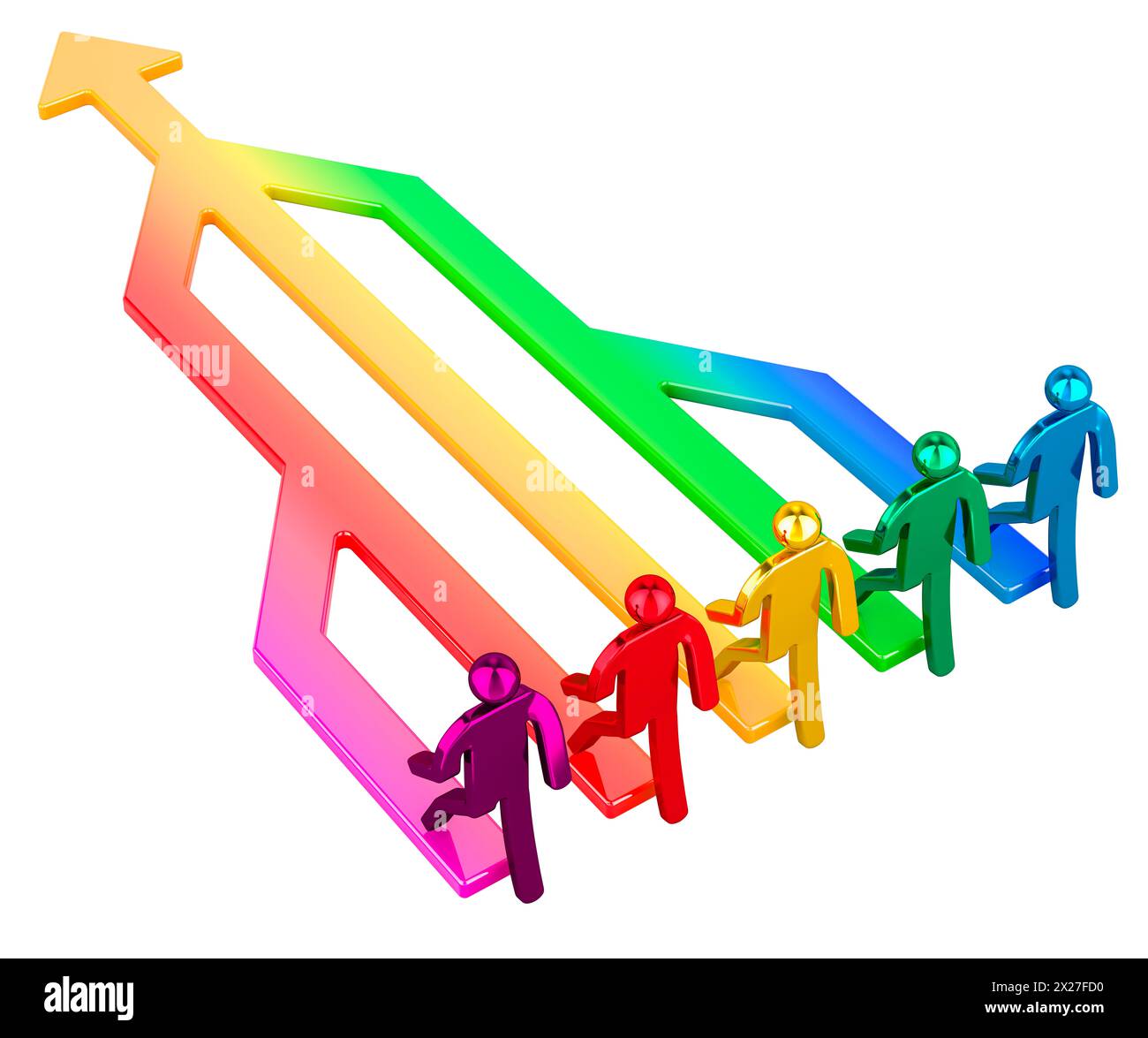 Synergy arrow with stick figures. 3D rendering isolated on white ...