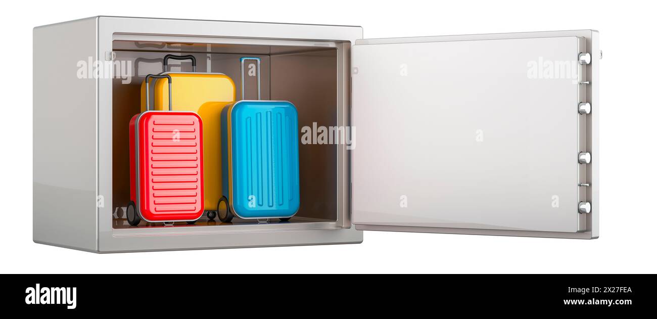 Luggage storage, concept. Suitcases inside safe with combination lock ...