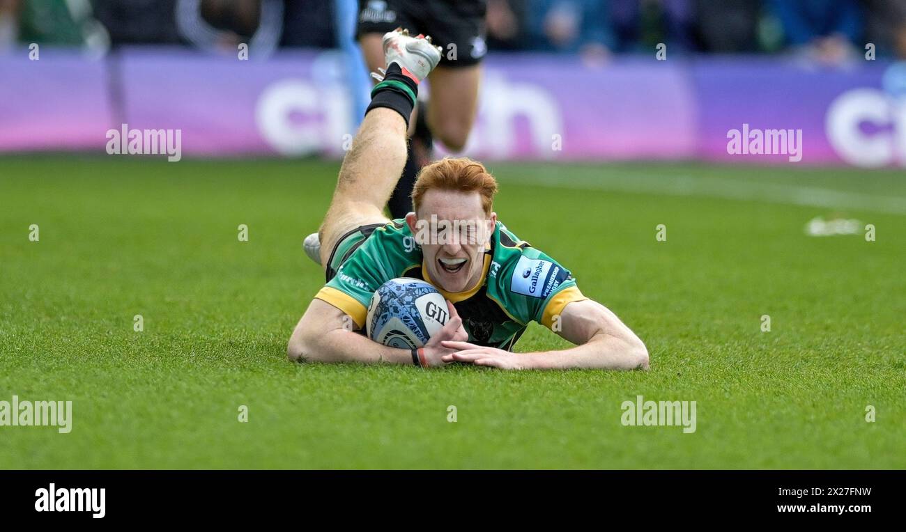 Northampton, UK. 20th Apr, 2024. George Hendy of Northampton Saints ...