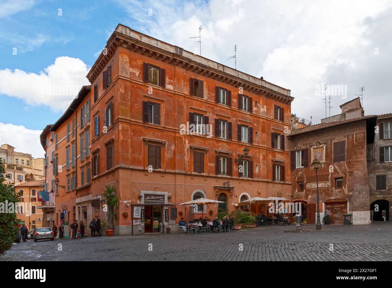 Rome, Italy - March 18 2018: Piazza del Biscione with on the right side ...