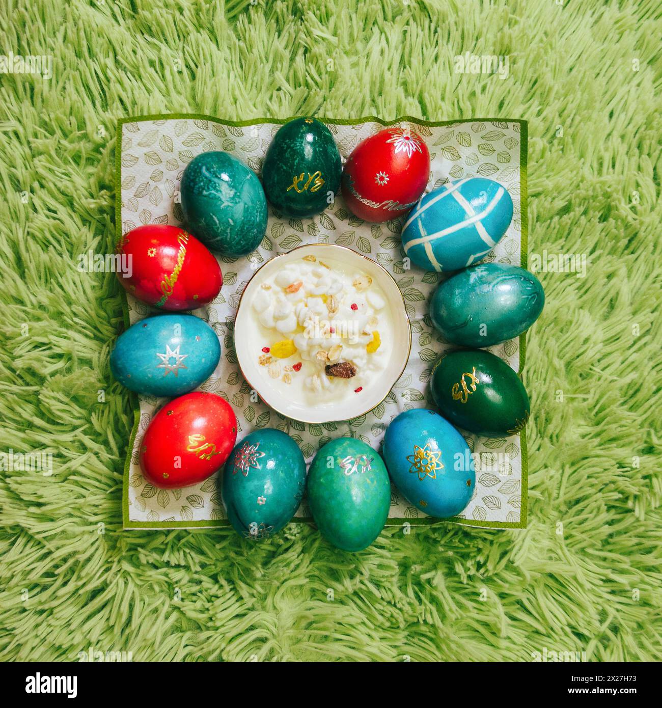 Orthodox Easter Tradition: Colored Eggs and Cottage Cheese Stock Photo ...