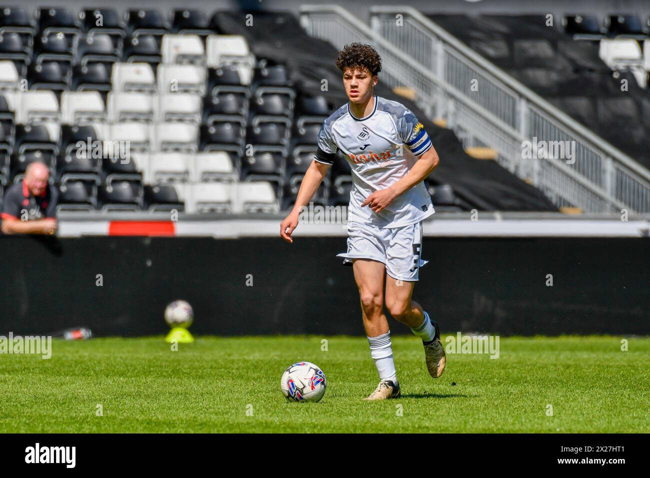 Swansea, Wales. 20 April 2024. Filip Lissah of Swansea City in action ...
