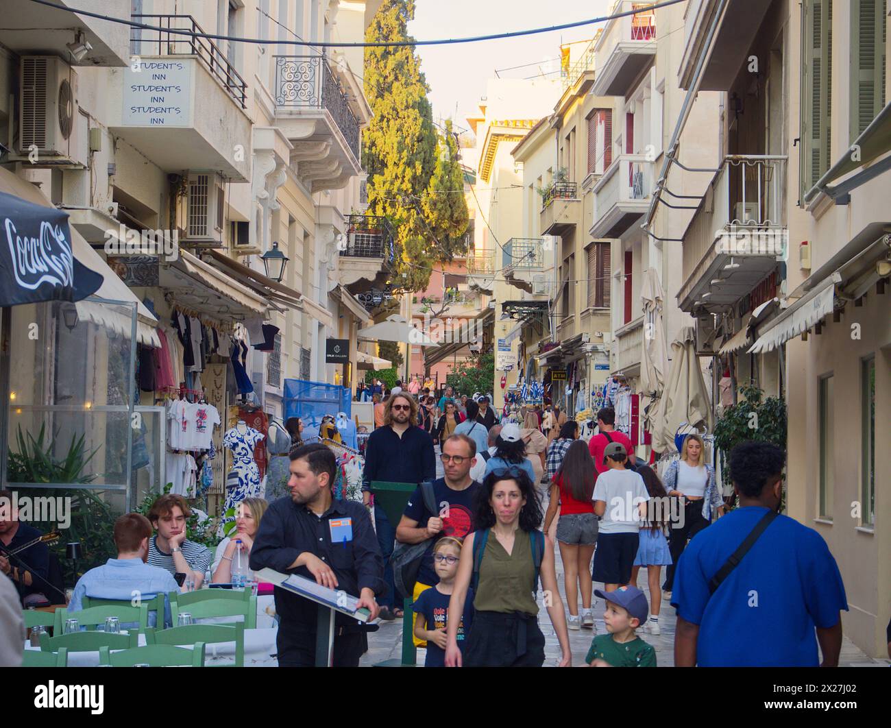 Athens, Greece - April 14, 2024: Plaka shopping street full of people ...