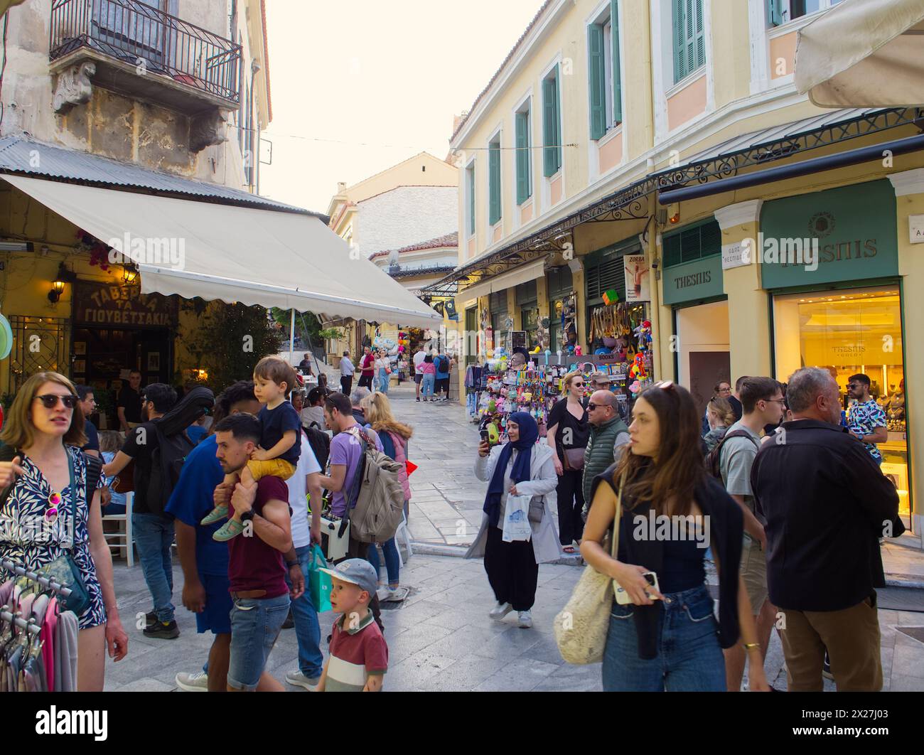 Athens, Greece - April 14, 2024: Plaka shopping street full of people ...