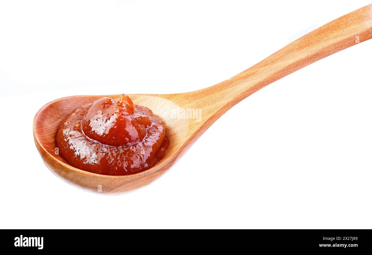 jam in wooden spoon isolated white background Stock Photo - Alamy