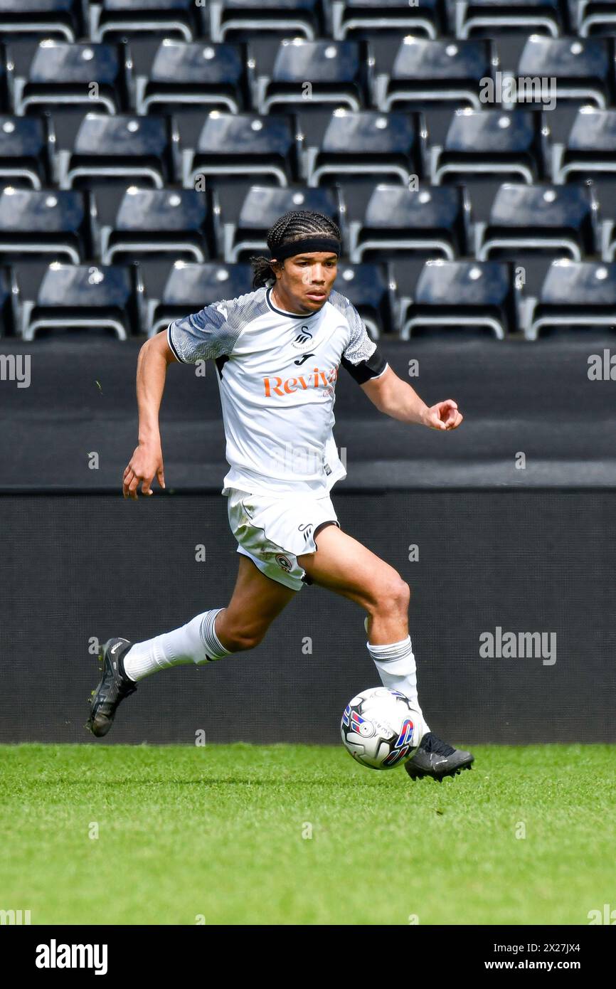 Swansea, Wales. 20 April 2024. Kyrell Wilson of Swansea City in action ...