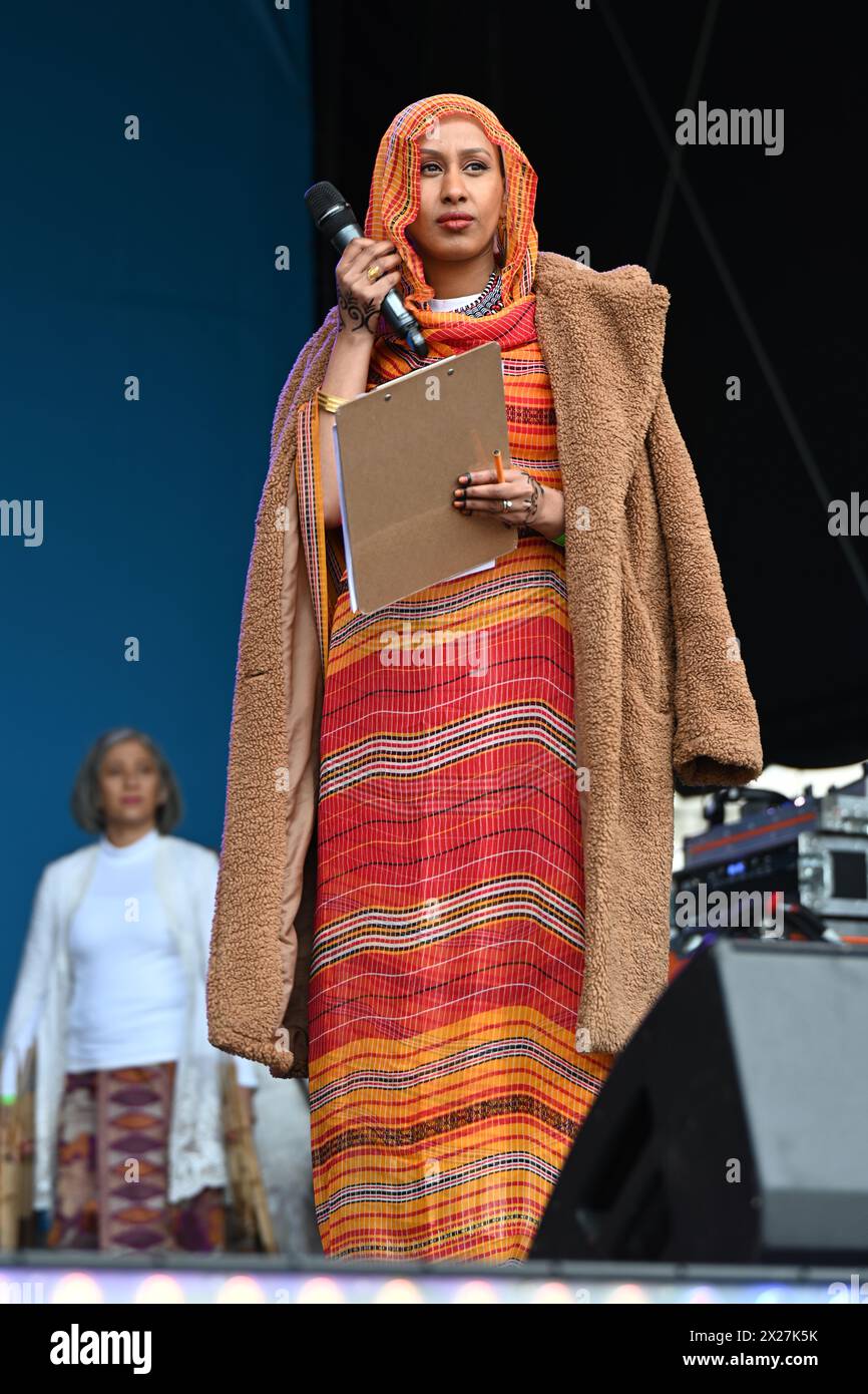 Trafalgar square, London, UK. 20th Apr, 2024. Presenter Ola Labib at ...