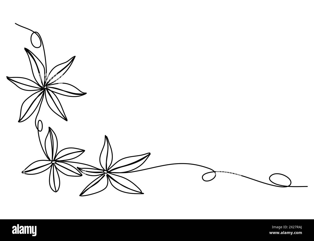 Flower corner frame. One line drawing vector illustration Stock Vector ...
