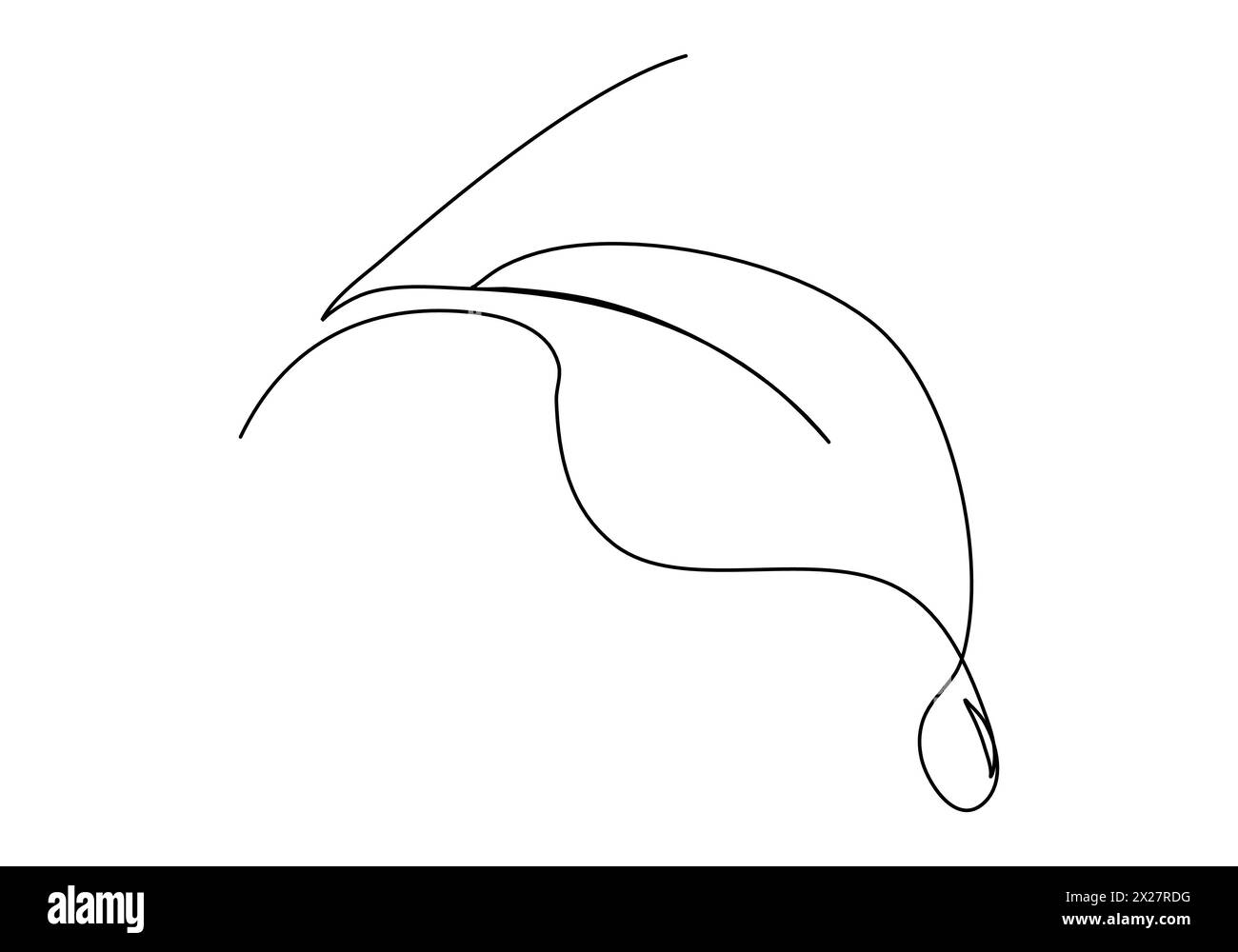Drop of water dripping off a leaf, one line drawing vector illustration ...