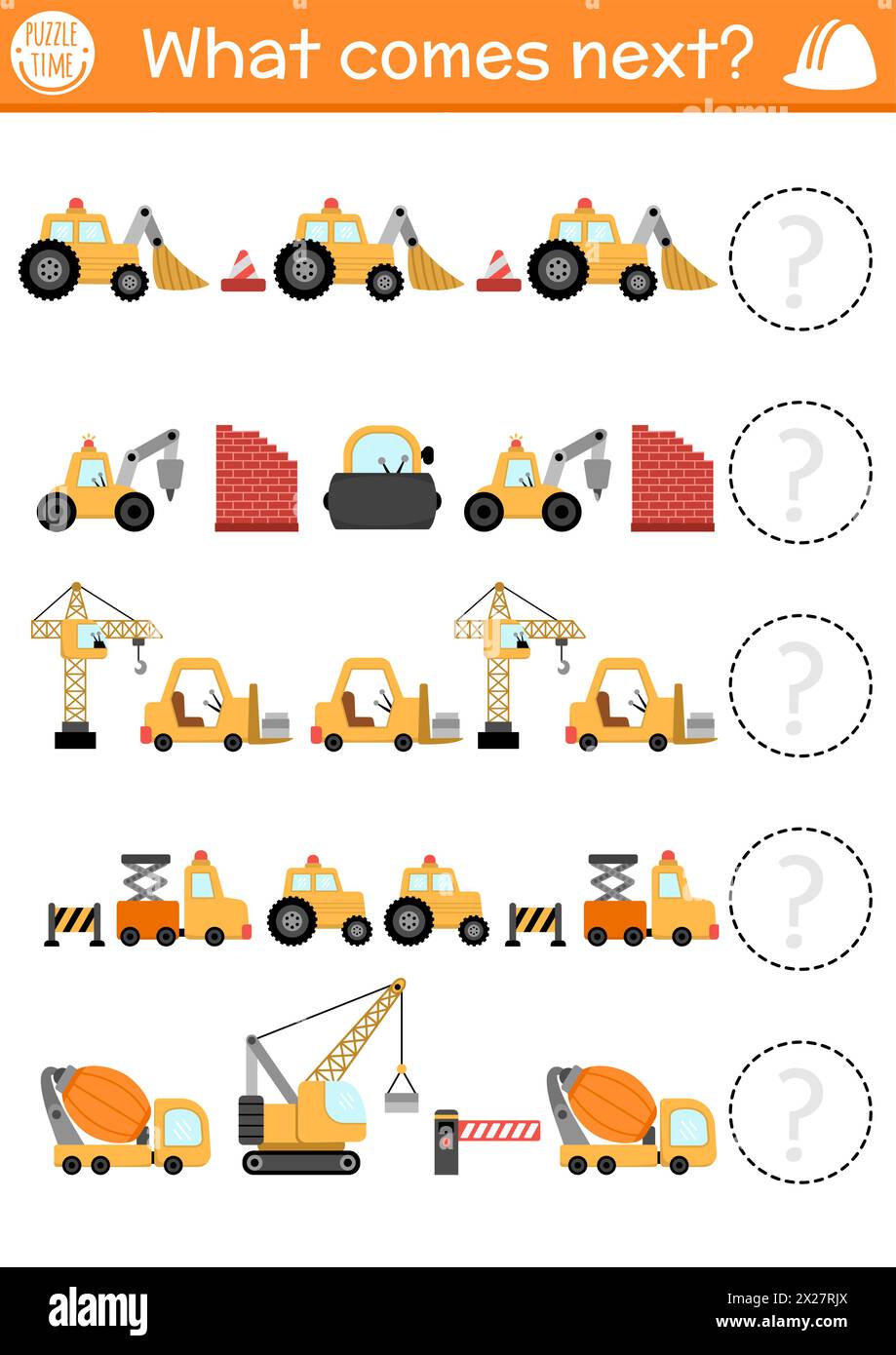 What comes next. Construction site logical activity for preschool kids ...