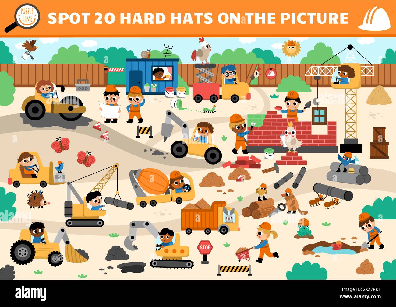 Vector construction site searching game with building works landscape ...