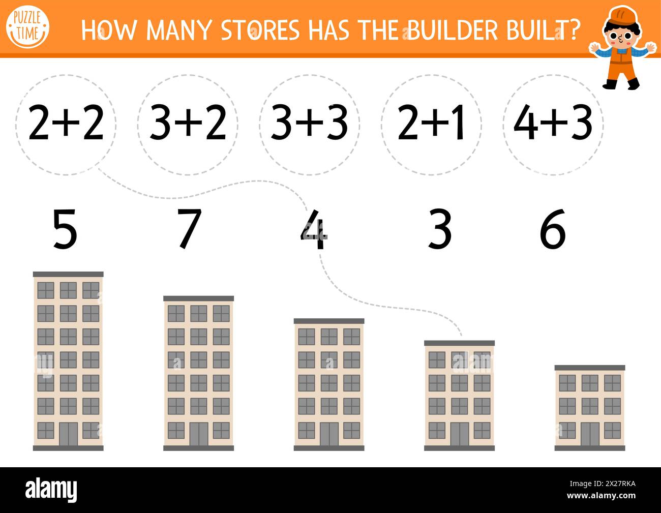 Match the numbers construction site game with builder and building ...