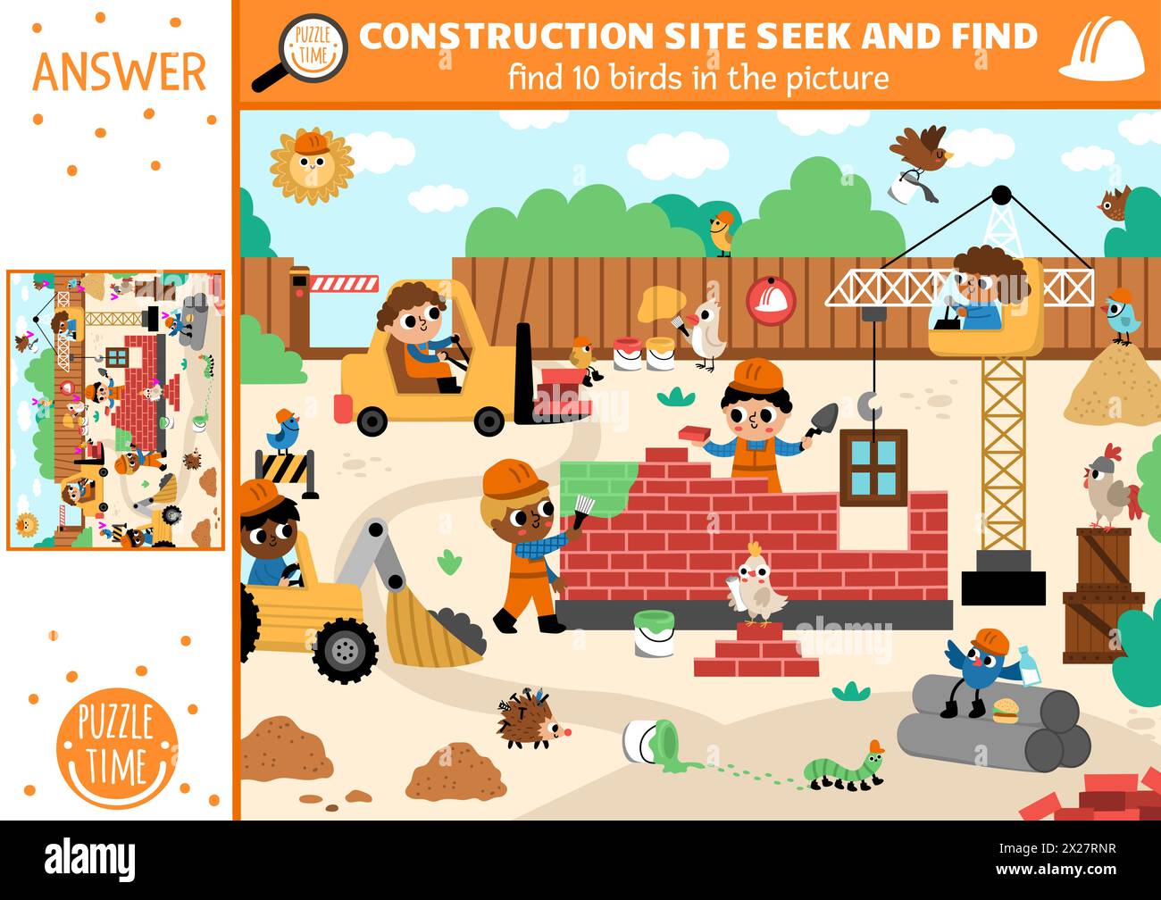 Vector construction site searching game with building works landscape ...