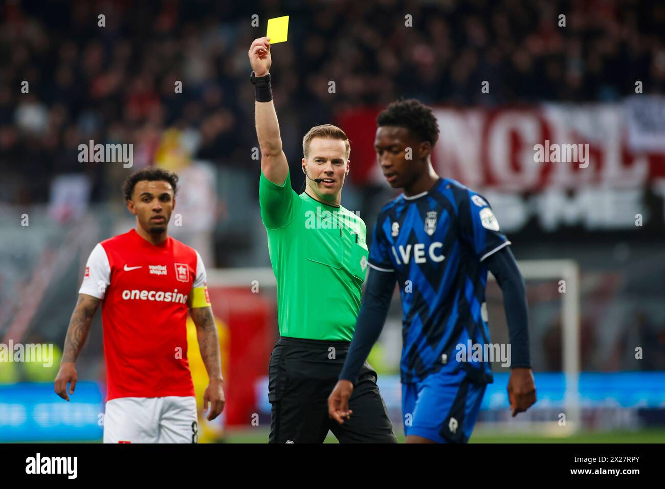 MAASTRICHT,NETHERLANDS - APRIL 20 : Referee Jannick van der Laan shows ...