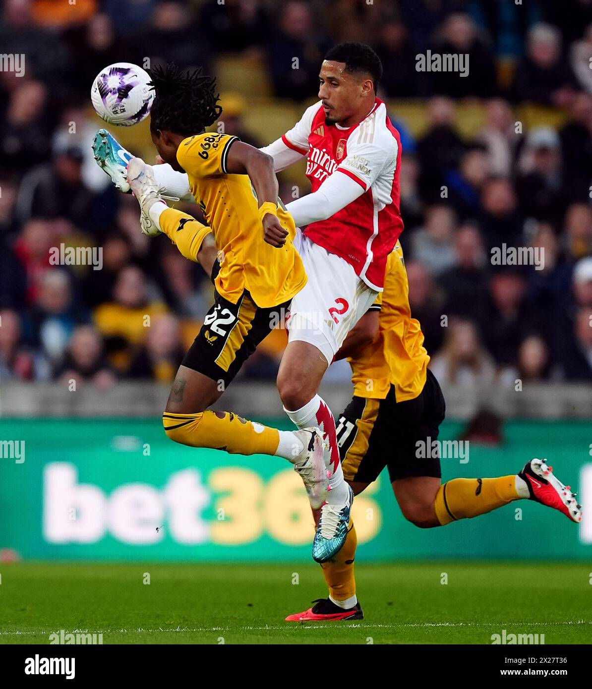 Wolverhampton Wanderers' Tawanda Chirewa and Arsenal's William Saliba ...