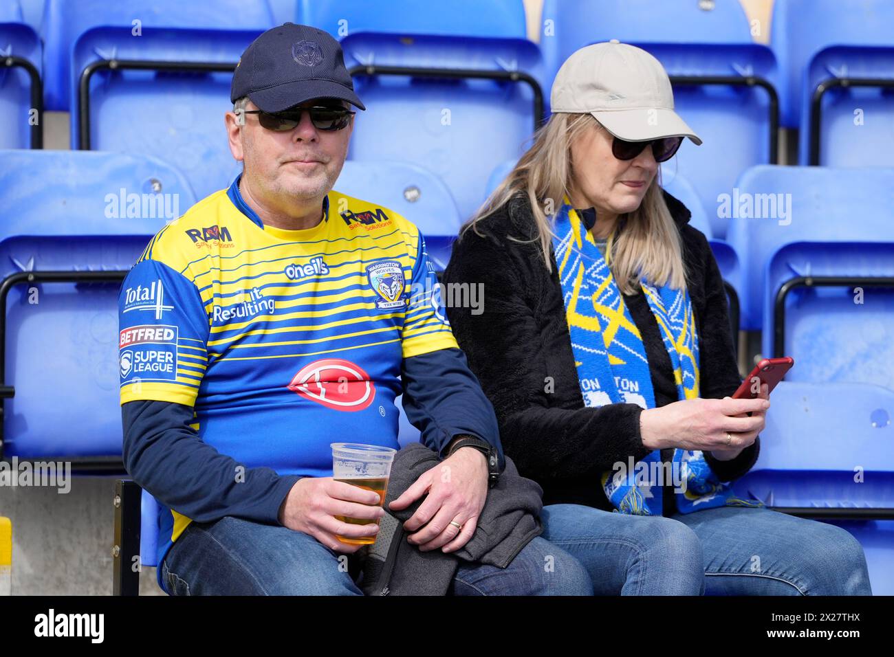 Warrington, UK. 20th Apr, 2024. Warrington Wolves fans before the ...
