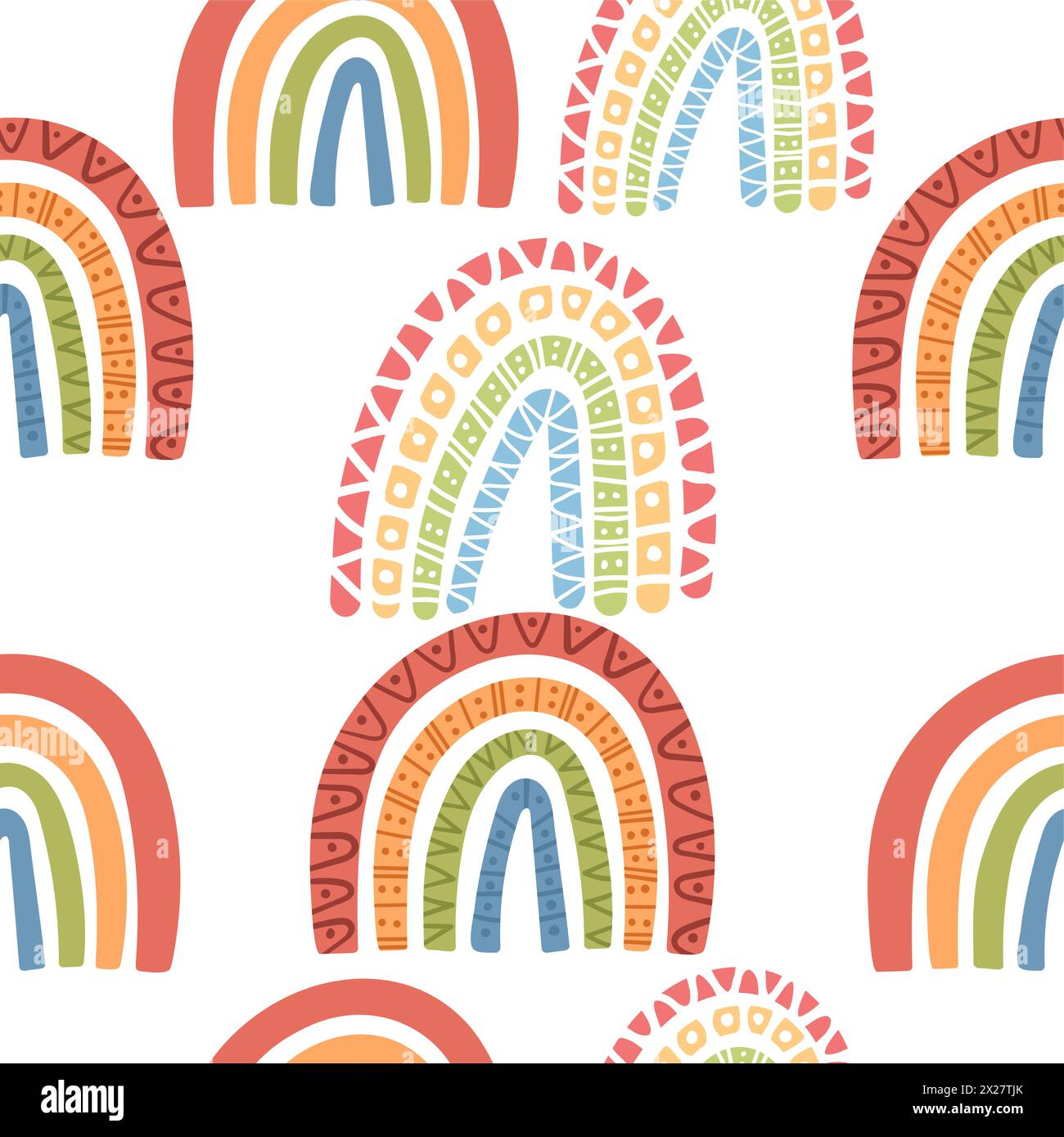 Seamless pattern of different colored rainbows vector illustration on ...