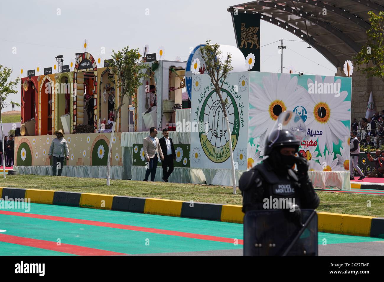 Mosul, Iraq. 20th Apr, 2024. A police officer seen on guard during ...