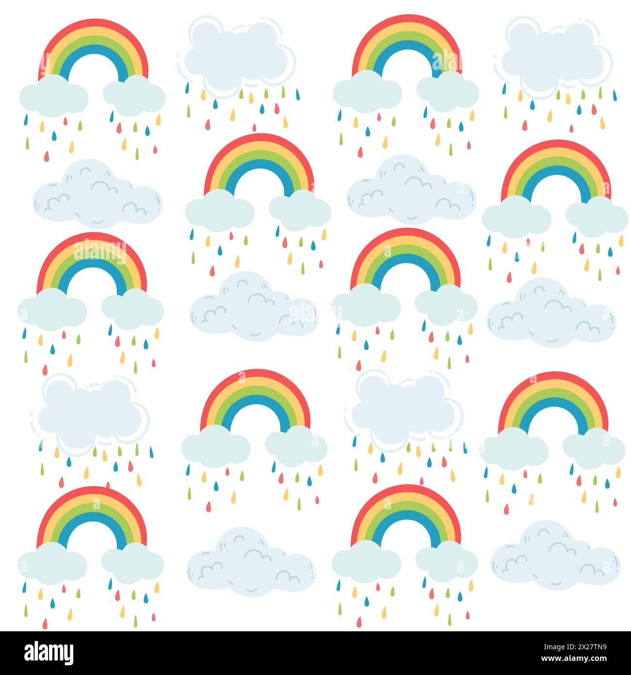Seamless pattern of colored rainbows with cloud vector illustration on ...